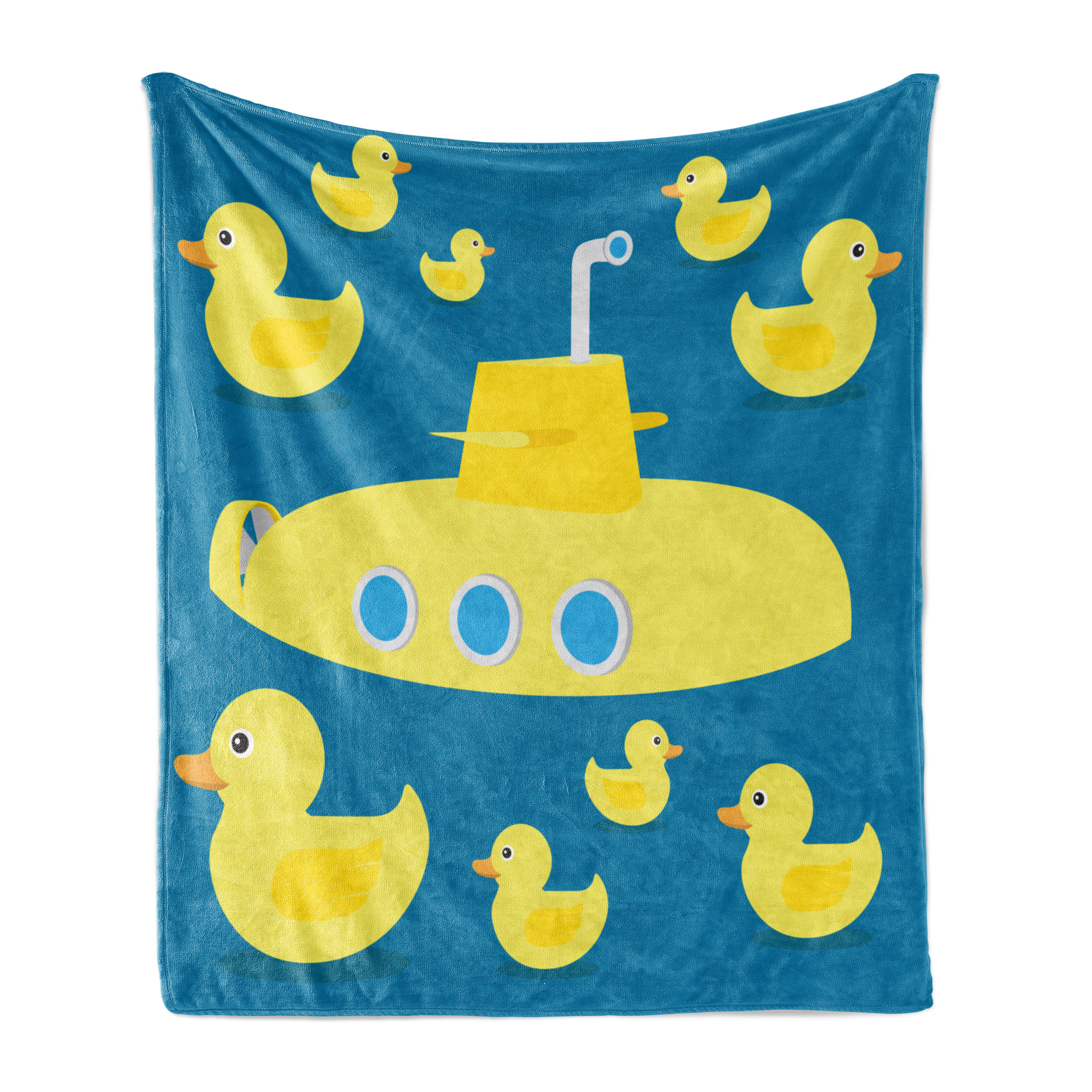 Ambesonne Rubber Duck Fleece Throw Blanket Yellow Submarine Navy Blue ...