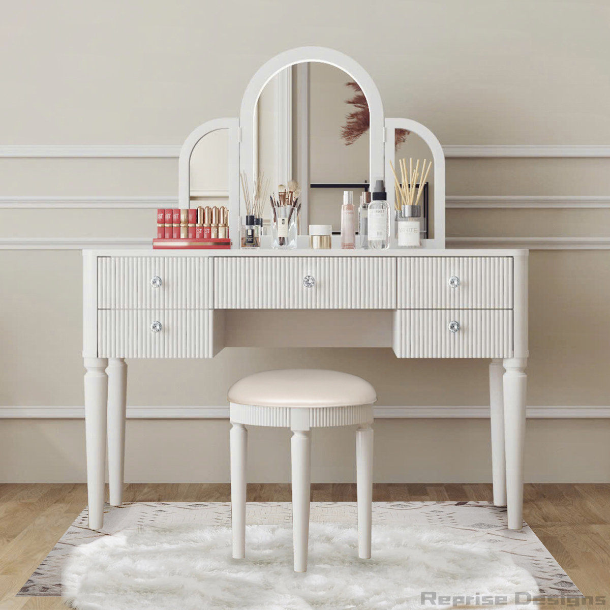 Reprise Designs Mirrored Vanity Table Set with LED Light - Wayfair Canada