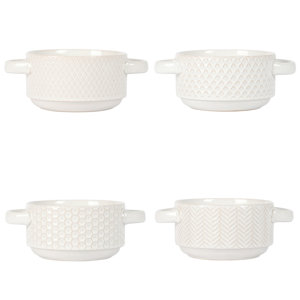 Gibson Elite Oyster Tide Embossed 6 Inch Soup Bowls with Handles ...