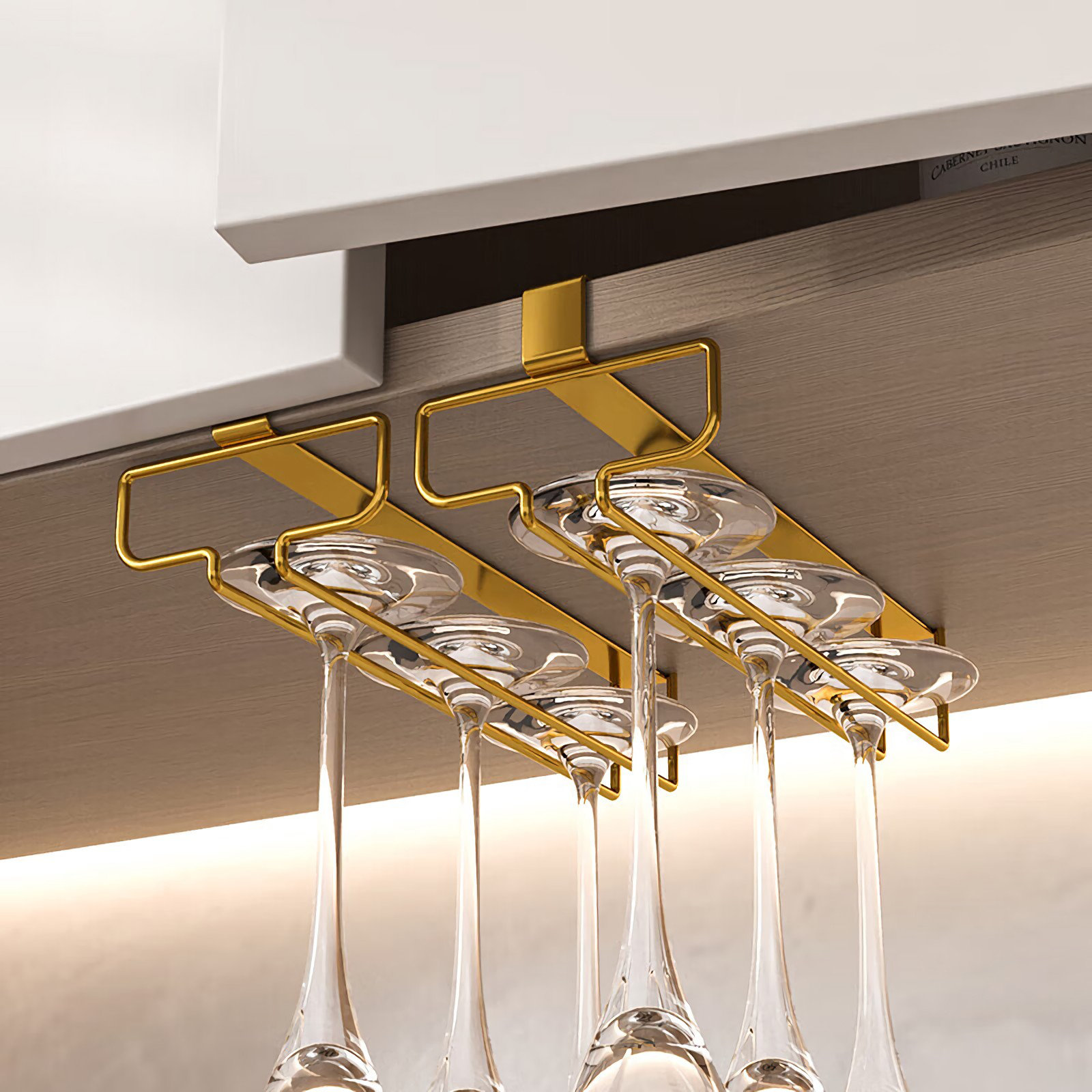 Mercer41 Luxury No-Drill Hanging Wine Glass Rack, Upside-Down Stemware ...