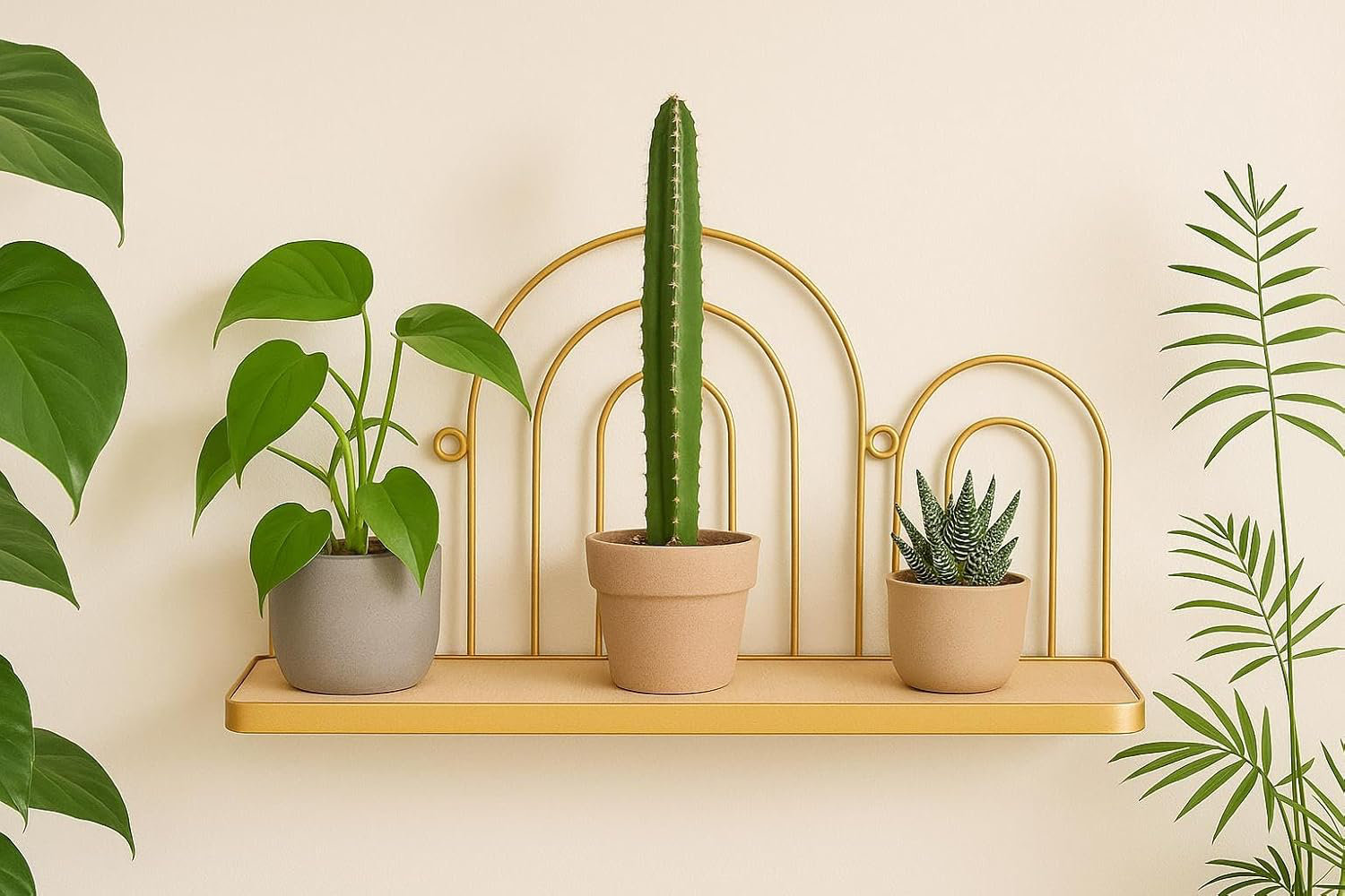 Dakota Fields Gold Iron Scallop Shelf, Modern Decorative Floating Wall ...