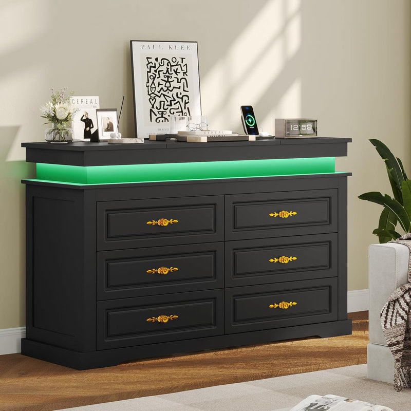 Wrought Studio Kaltman 6 Drawers Dresser With Mirror led Chest Of ...