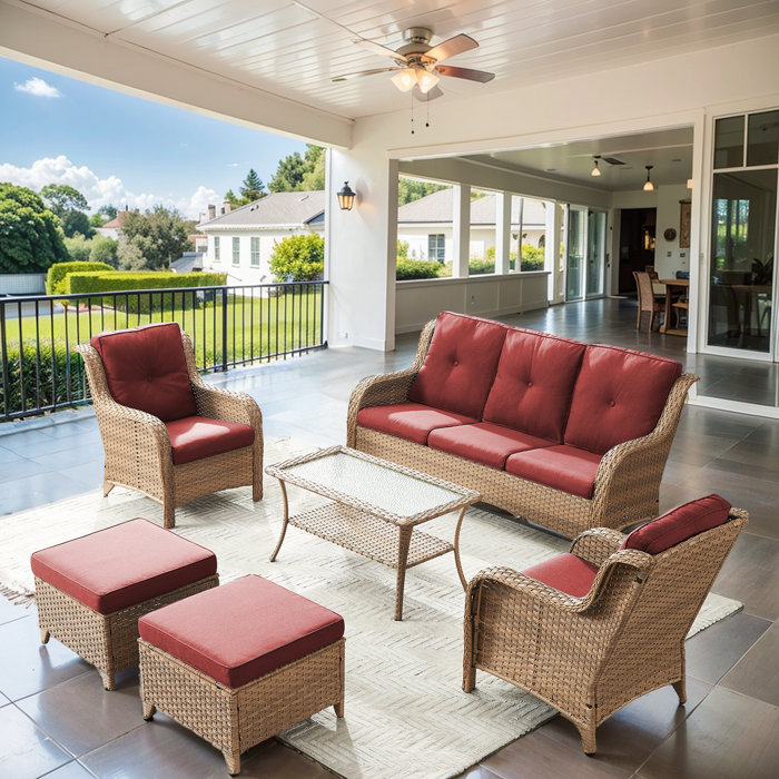 Hummuh Carolina 6-Piece Wicker Outdoor Patio Furniture Set With Sofa ...