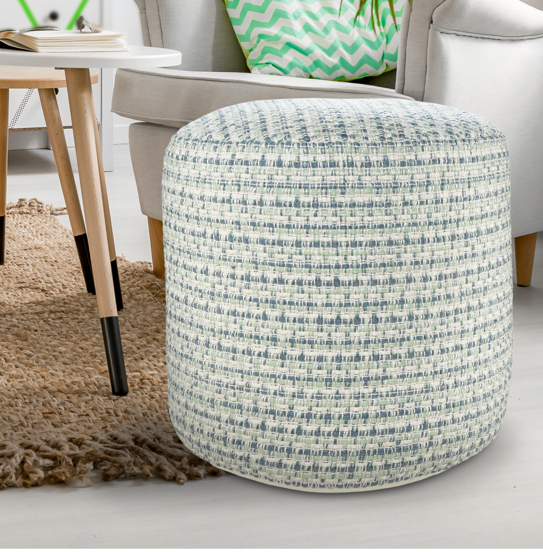 Beachcrest Home Filippo Coastal Indoor/Outdoor Round Ottoman Pouf ...