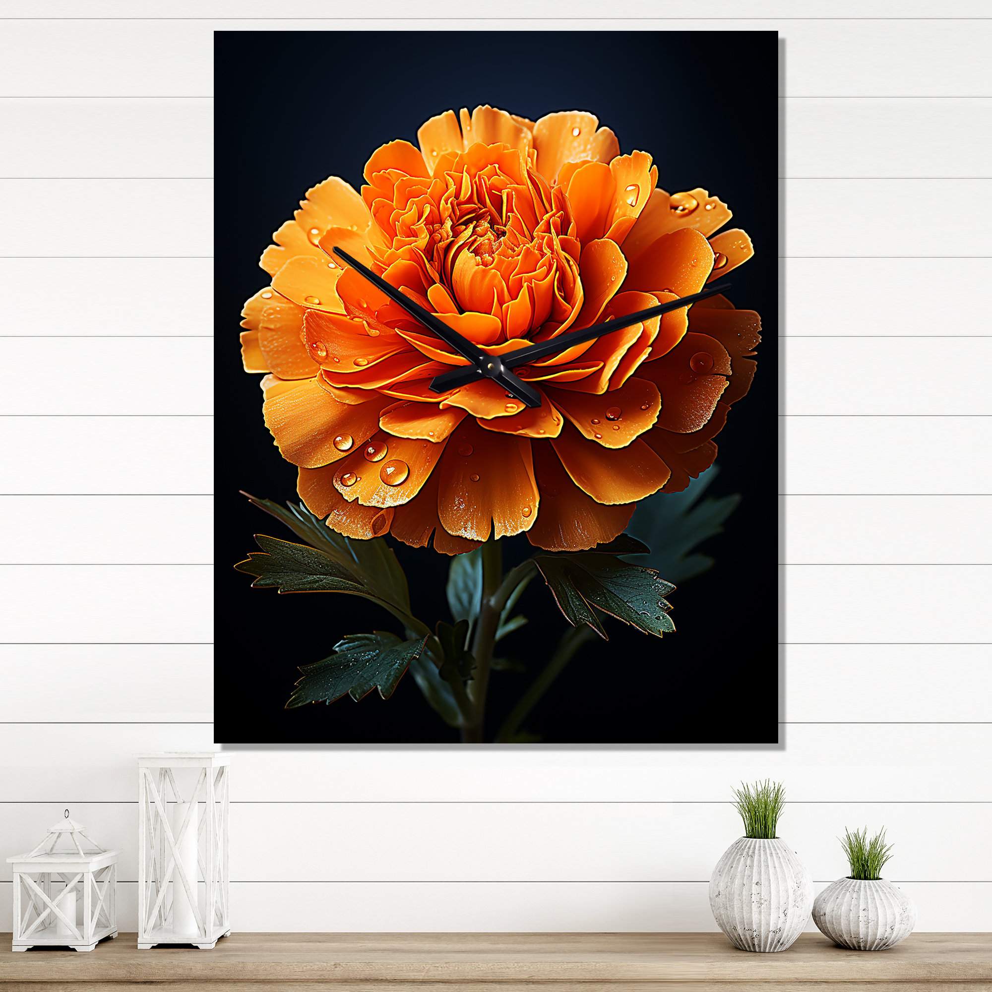 Design Art Gold Marigold Radiant Marigold An - Floral Modern Wall Clock ...