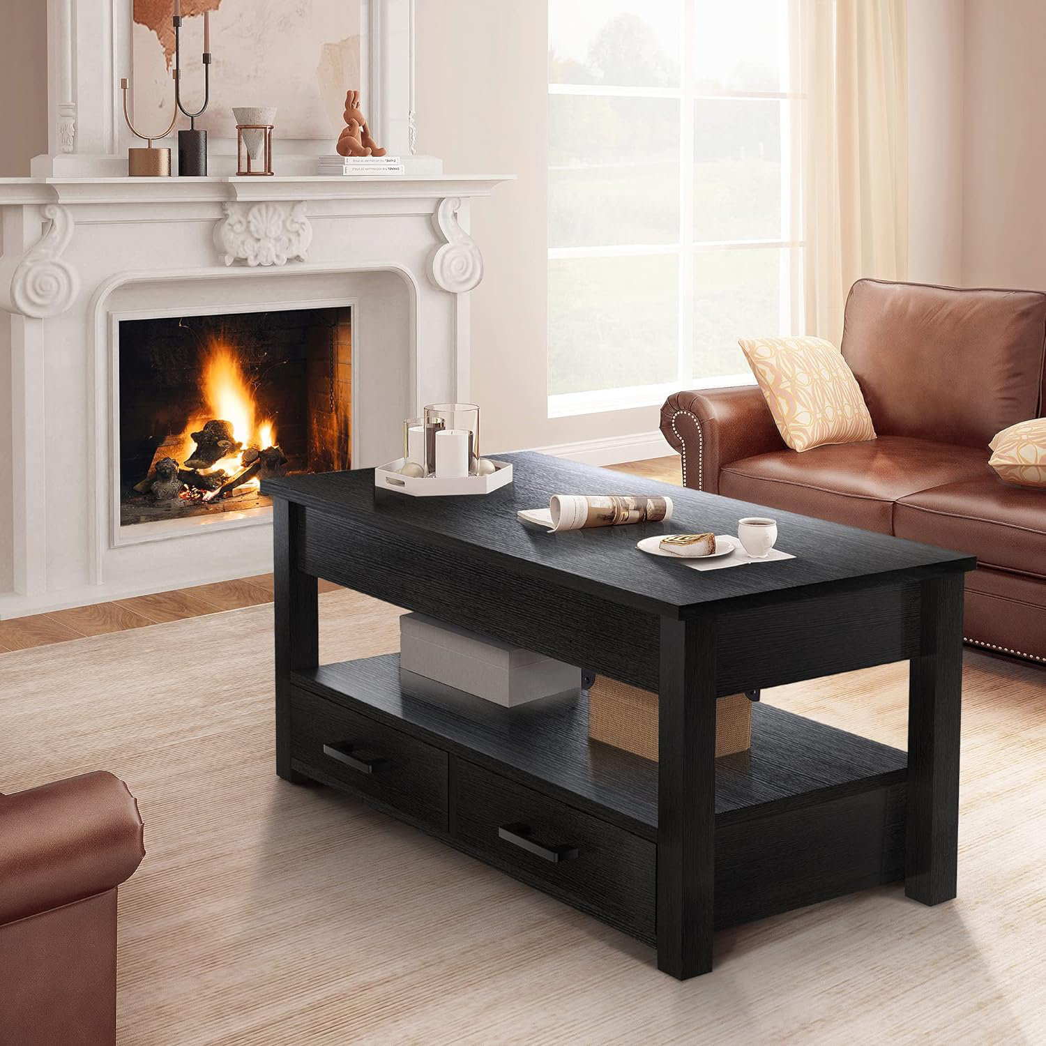Latitude Run® Lift Top Extendable 4 Legs Coffee Table with Storage ...