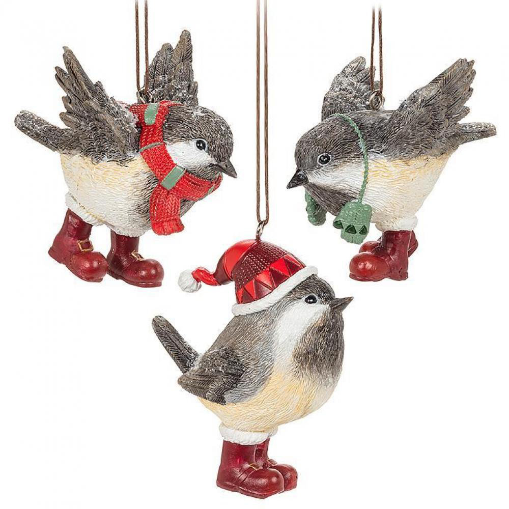 The Holiday Aisle® 3 Piece Winter Chickadee Hanging Figurine Ornament ...