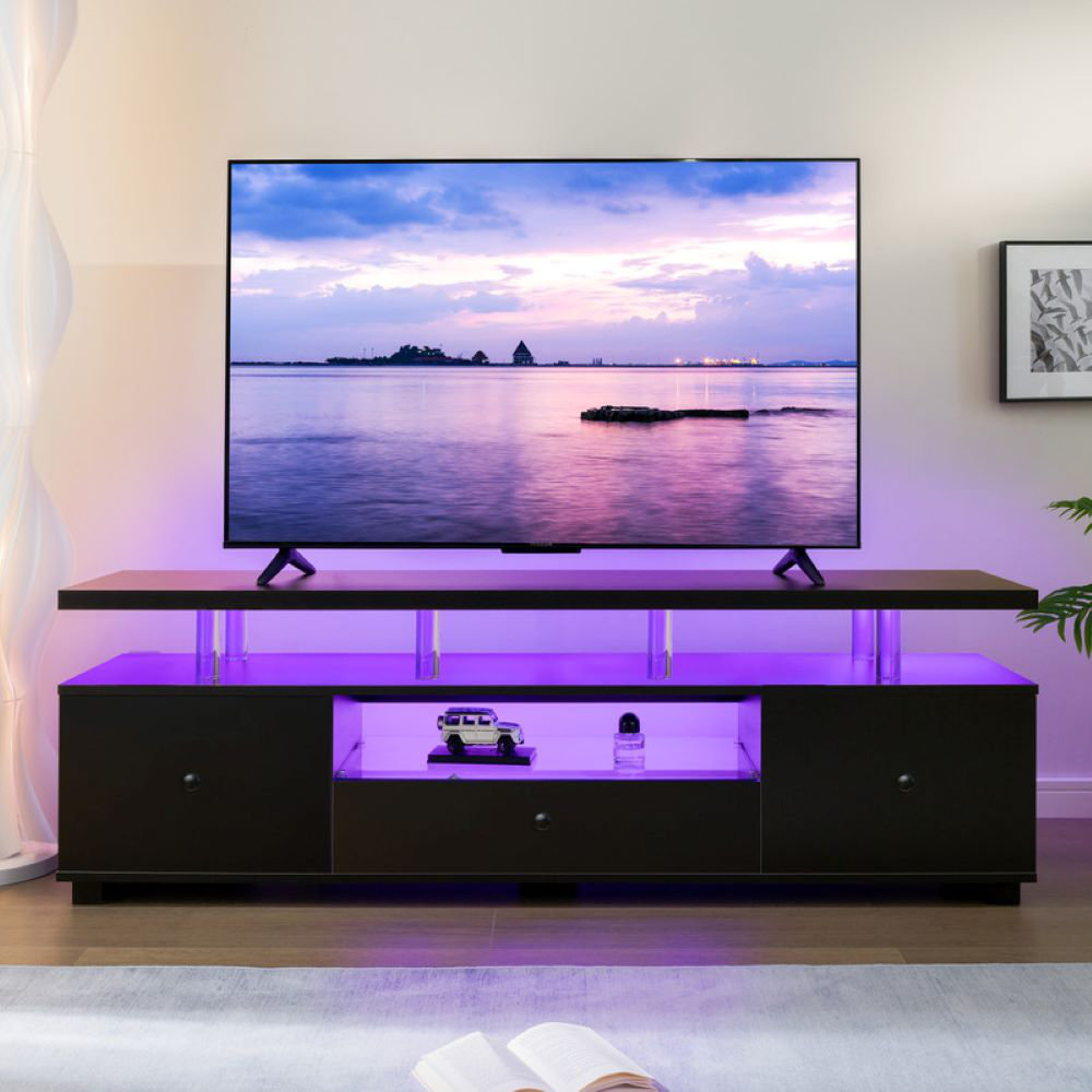 Orren Ellis Modern LED TV Stands with Drawer, 55" Entertainment Center ...