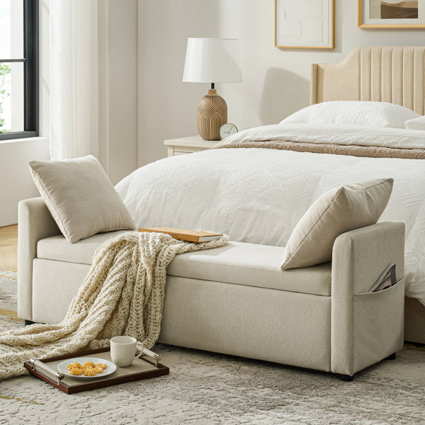 Ebern Designs Patrece 59"W Modern Storage Bench with Two Pillows and ...