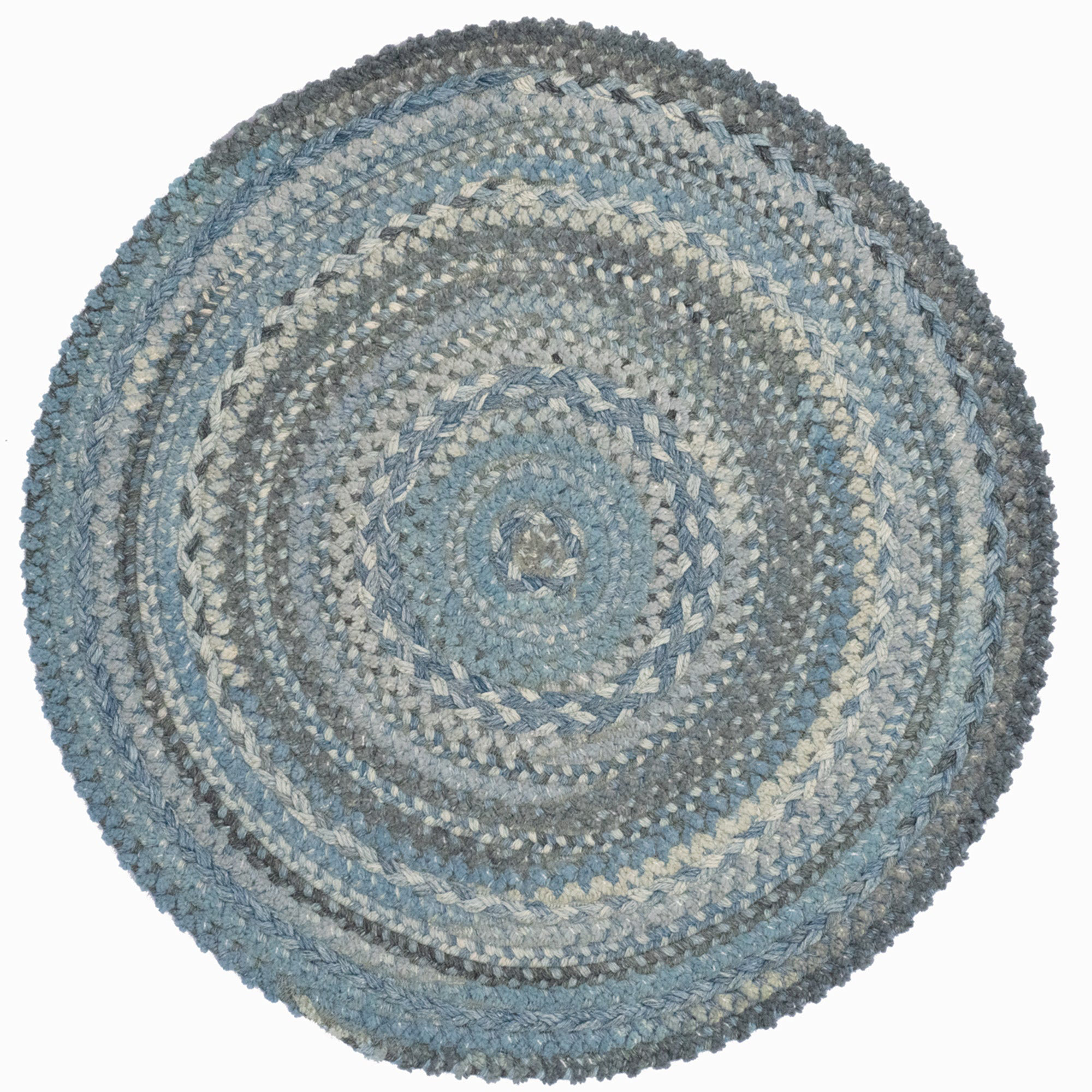 Bungalow Rose Round Chesterville Machine Braided Wool Area Rug in Blue ...