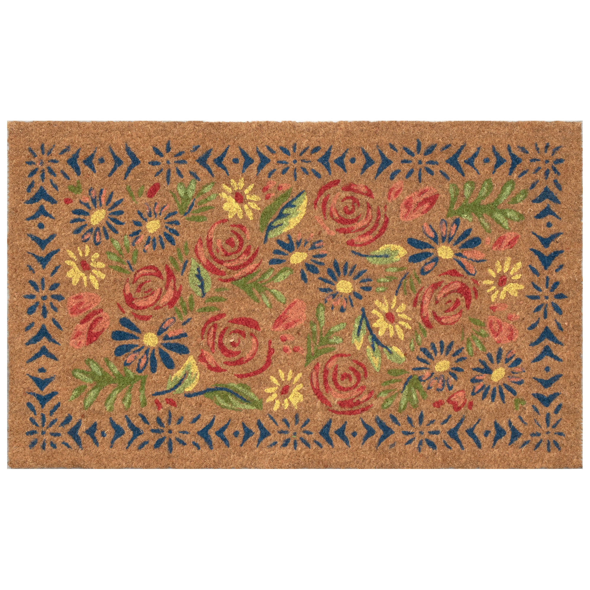 The Holiday Aisle® Yusuke Block Print Flowers Outdoor Mat Multi ...