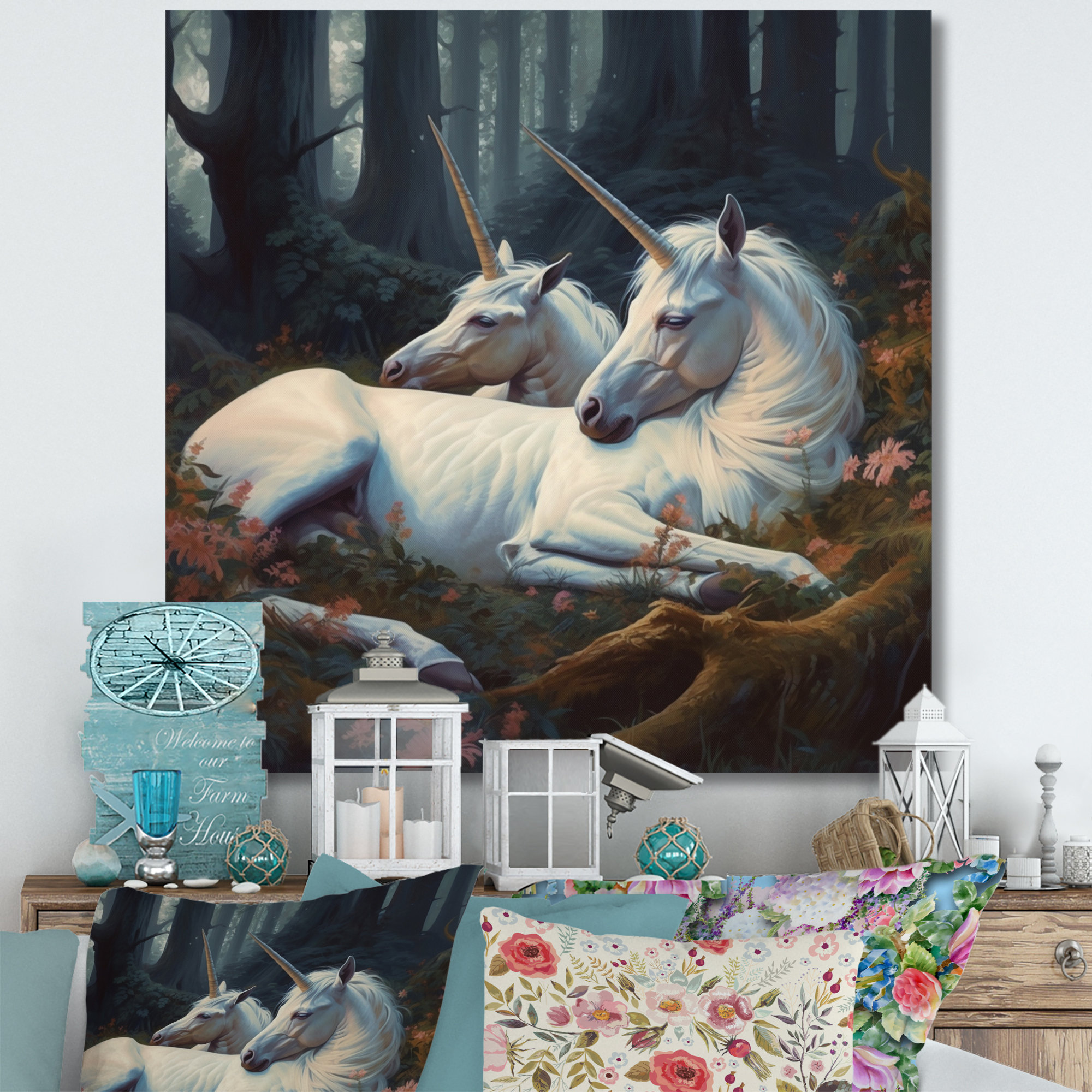 Trinx Cute Unicorns Sleeping Together In Flowerfield I - Fantasy ...