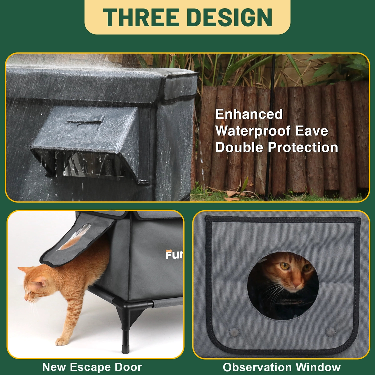 Clawsable Outdoor Cat House with heating pad,Waterproof Fabric,Fit 1 ...