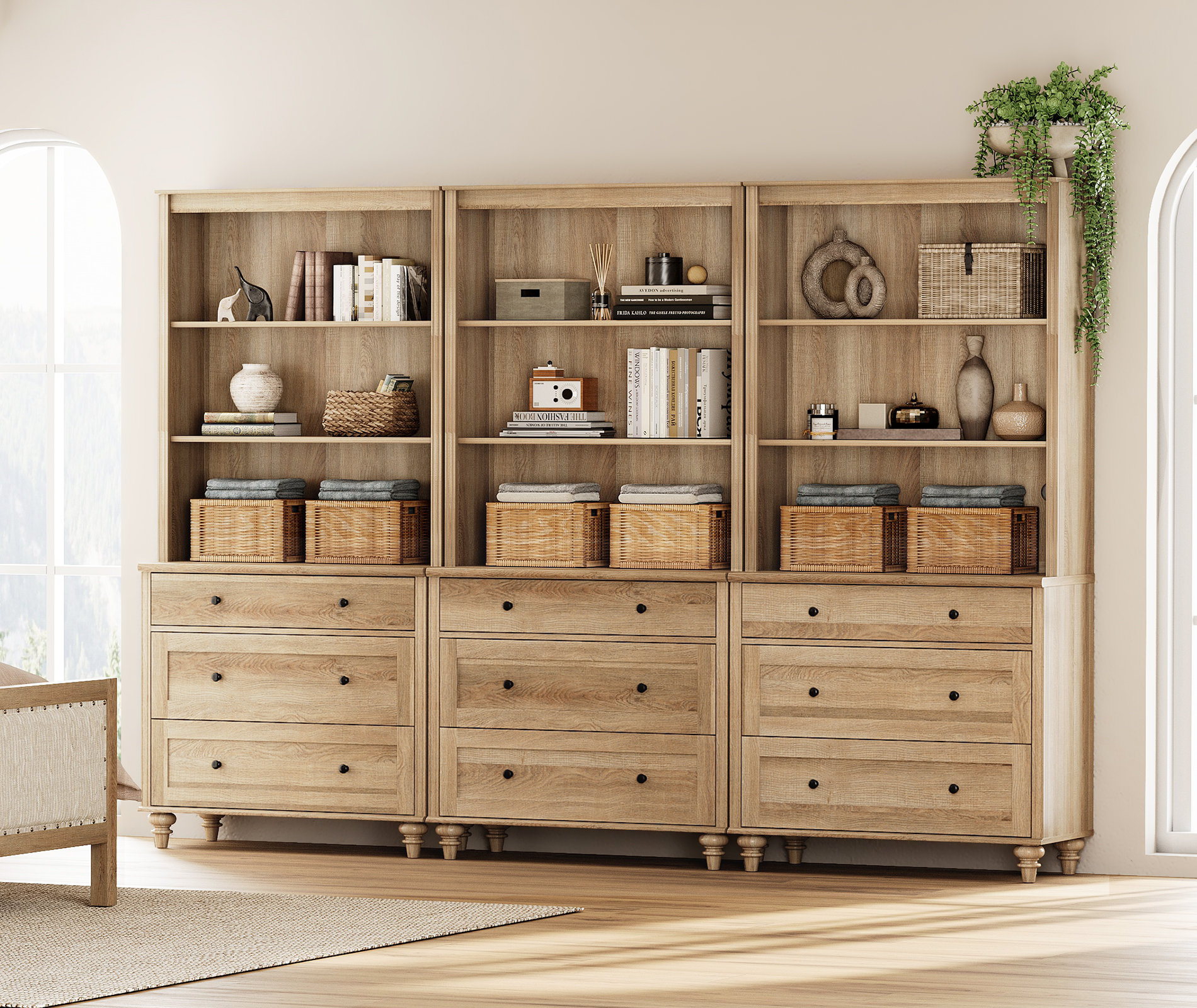 Charlton Home® Scarlett Flesh-Colored Bookcase With 3 Drawers Set Of 3 ...