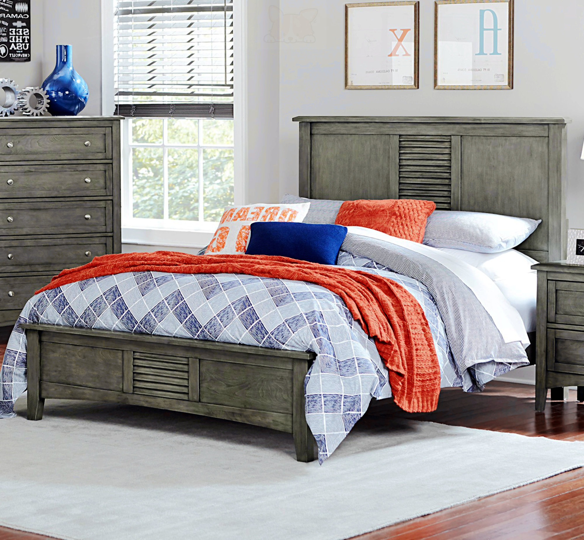 Gracie Oaks Transitional Style Cool Gray Finish 1Pc Queen Size Bed ...