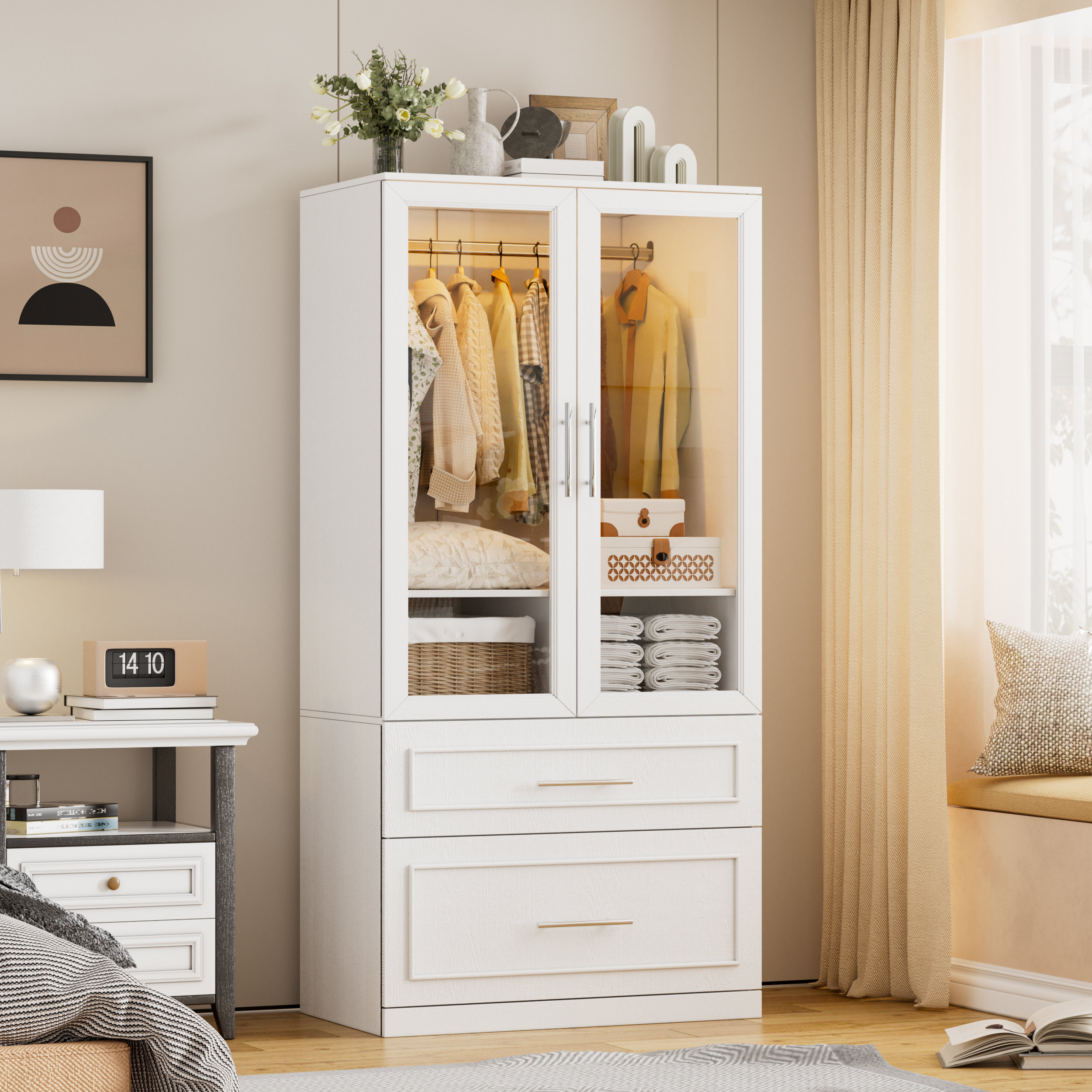 Wrought Studio Armoire-penderie sur pied avec porte et tiroirs ...