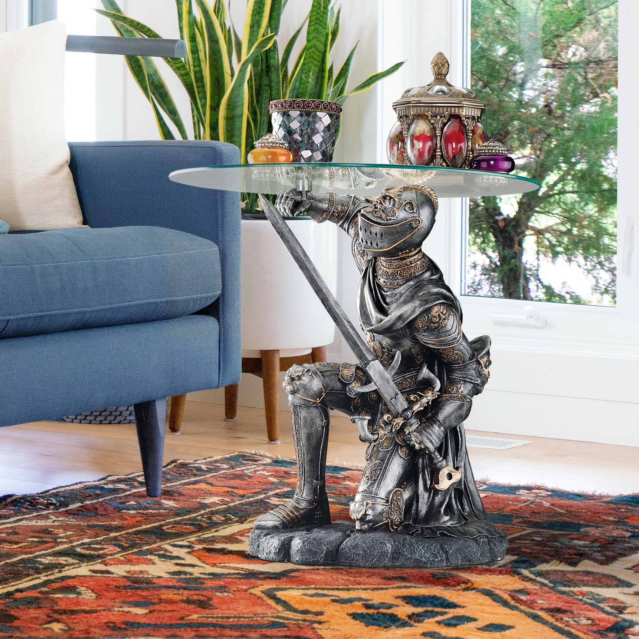Design Toscano Battle Knight 19" Tall Glass Figurine End Table ...