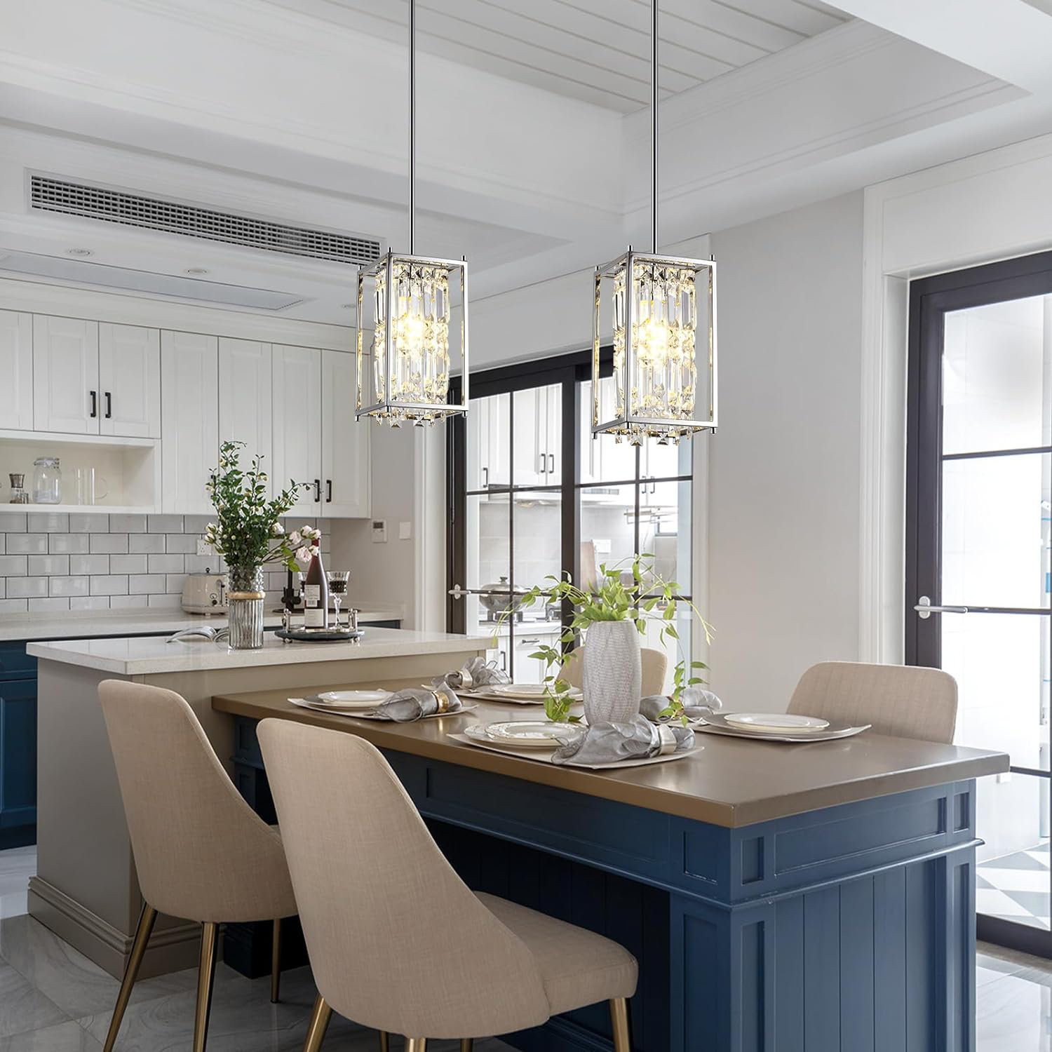 Mercer41 Crystal Kitchen Island Pendant Light, Modern K9 Crystal ...