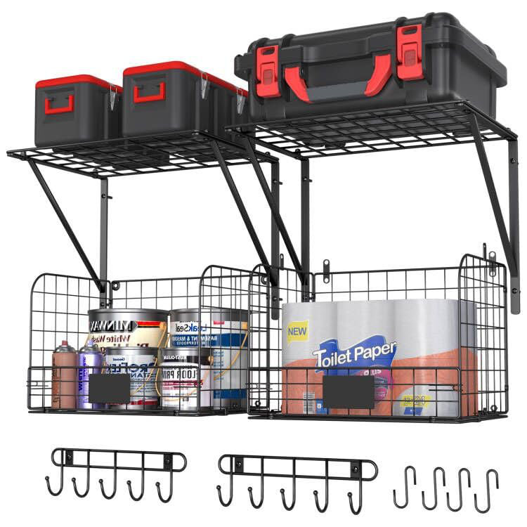 WFX Utility™ 2-Pack Wall-Mounted Garage Shelves with Wire Baskets ...