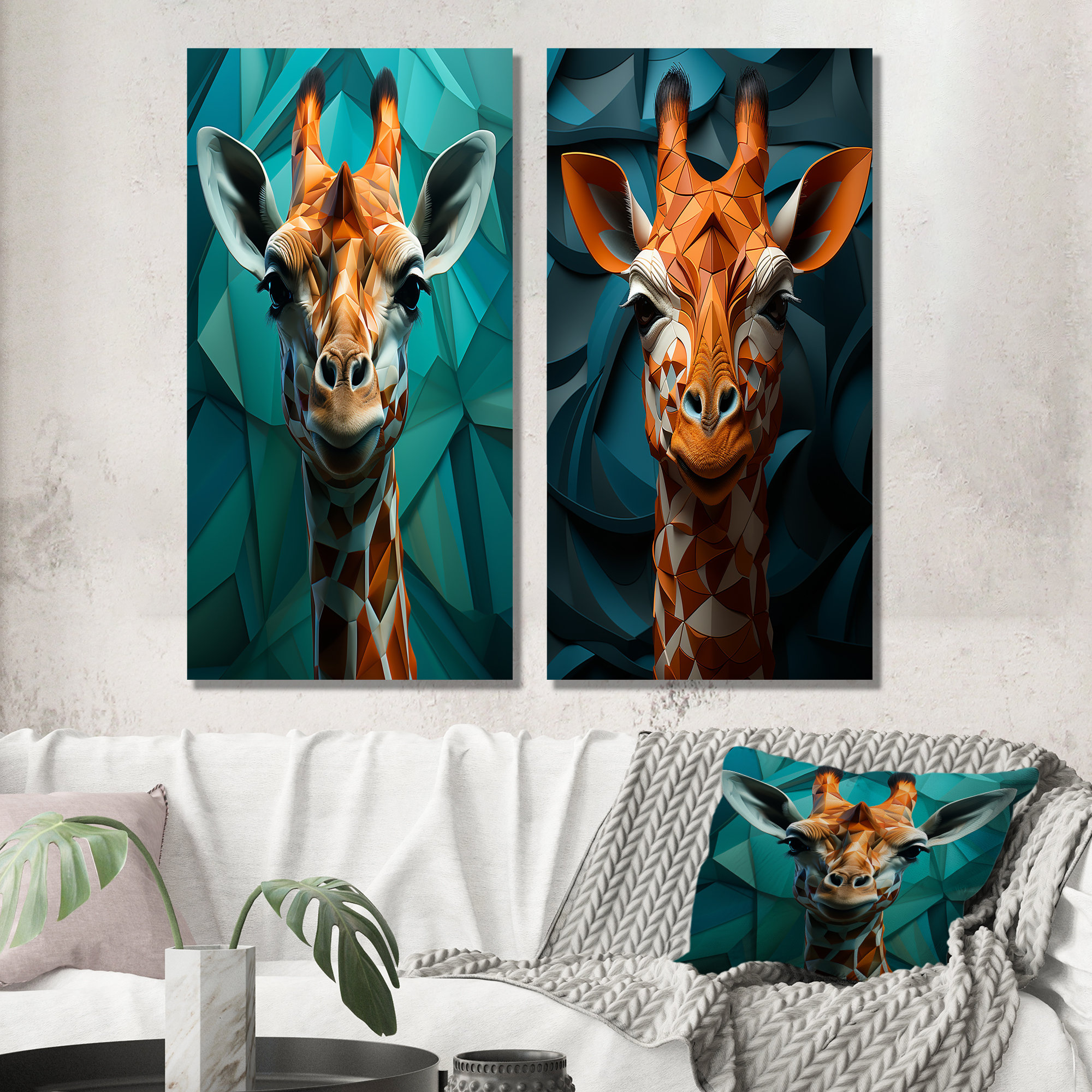 Latitude Run® Green Giraffe Cubist Grace - Giraffe Metal Prints Set Of ...
