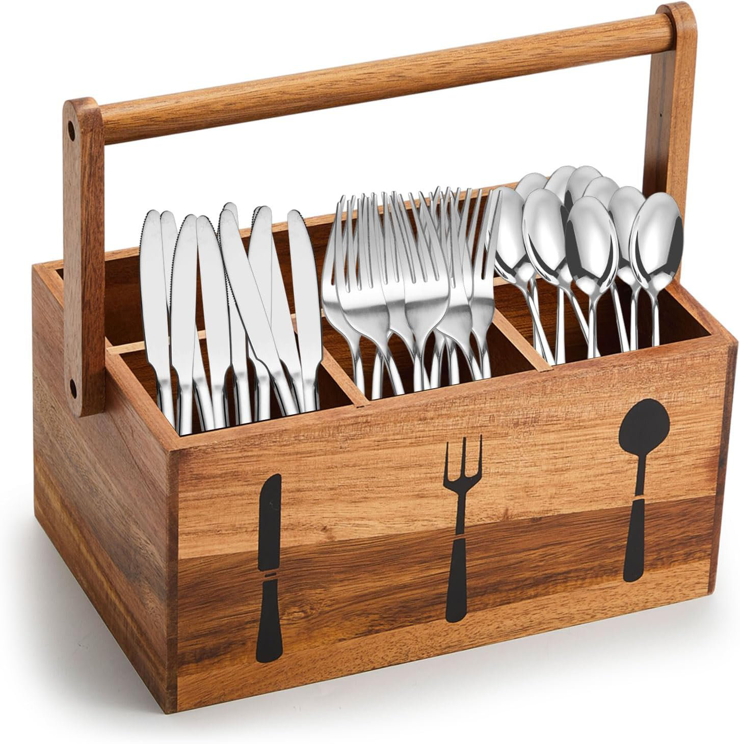 Loon Peak® Utensil Caddy Silverware Caddy With Handle Wooden ...