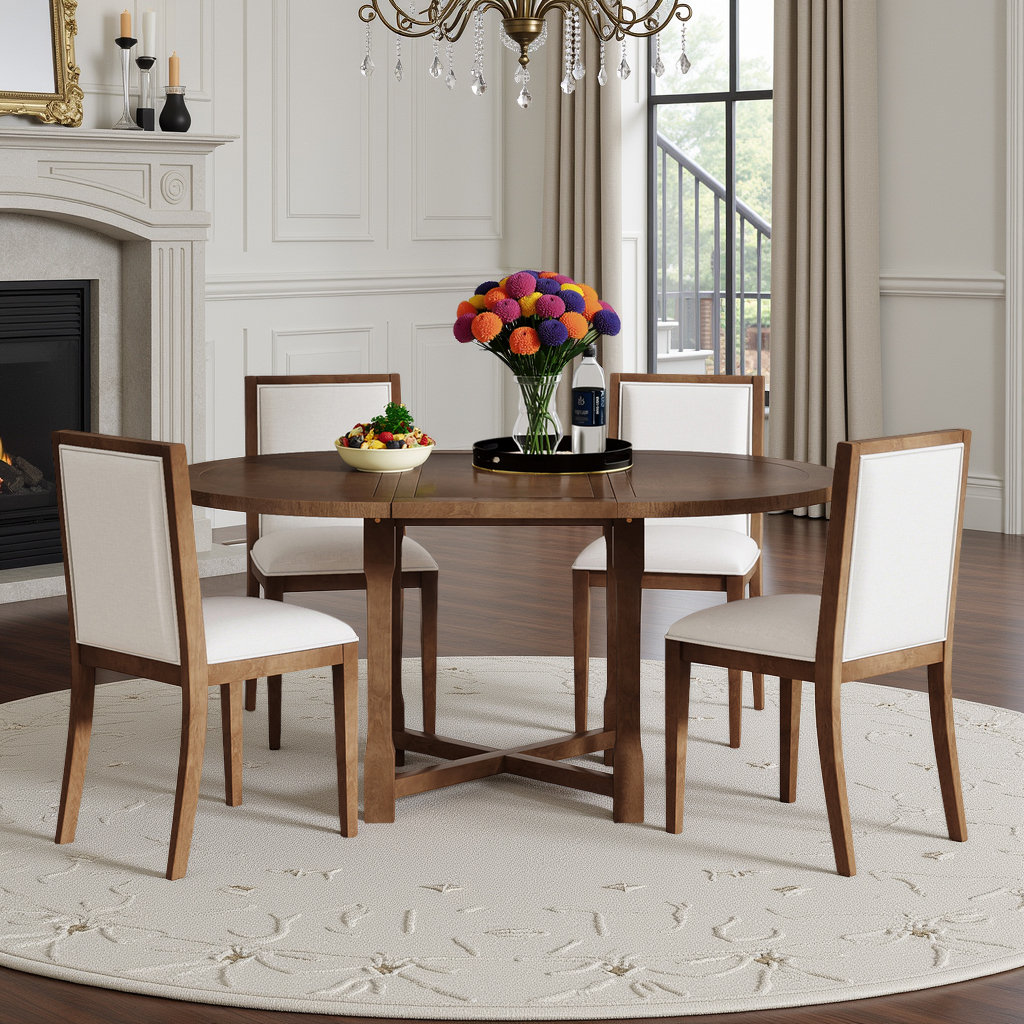 Rosalind Wheeler 5-Piece Farmhouse Extendable Dining Set, Round Table ...