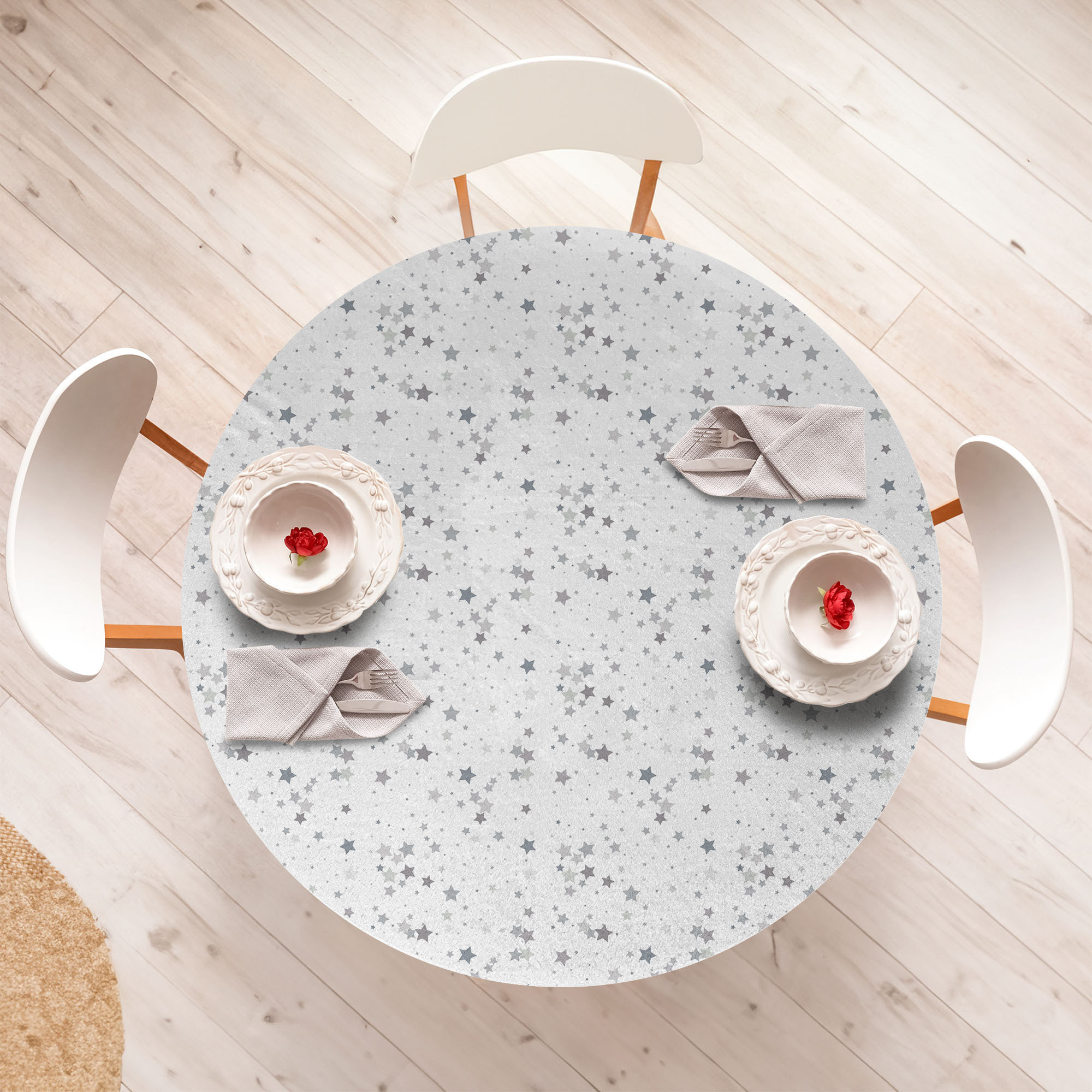 Ebern Designs Muted Colors Fitted Round Tablecloth Gray and Pale Taupe ...