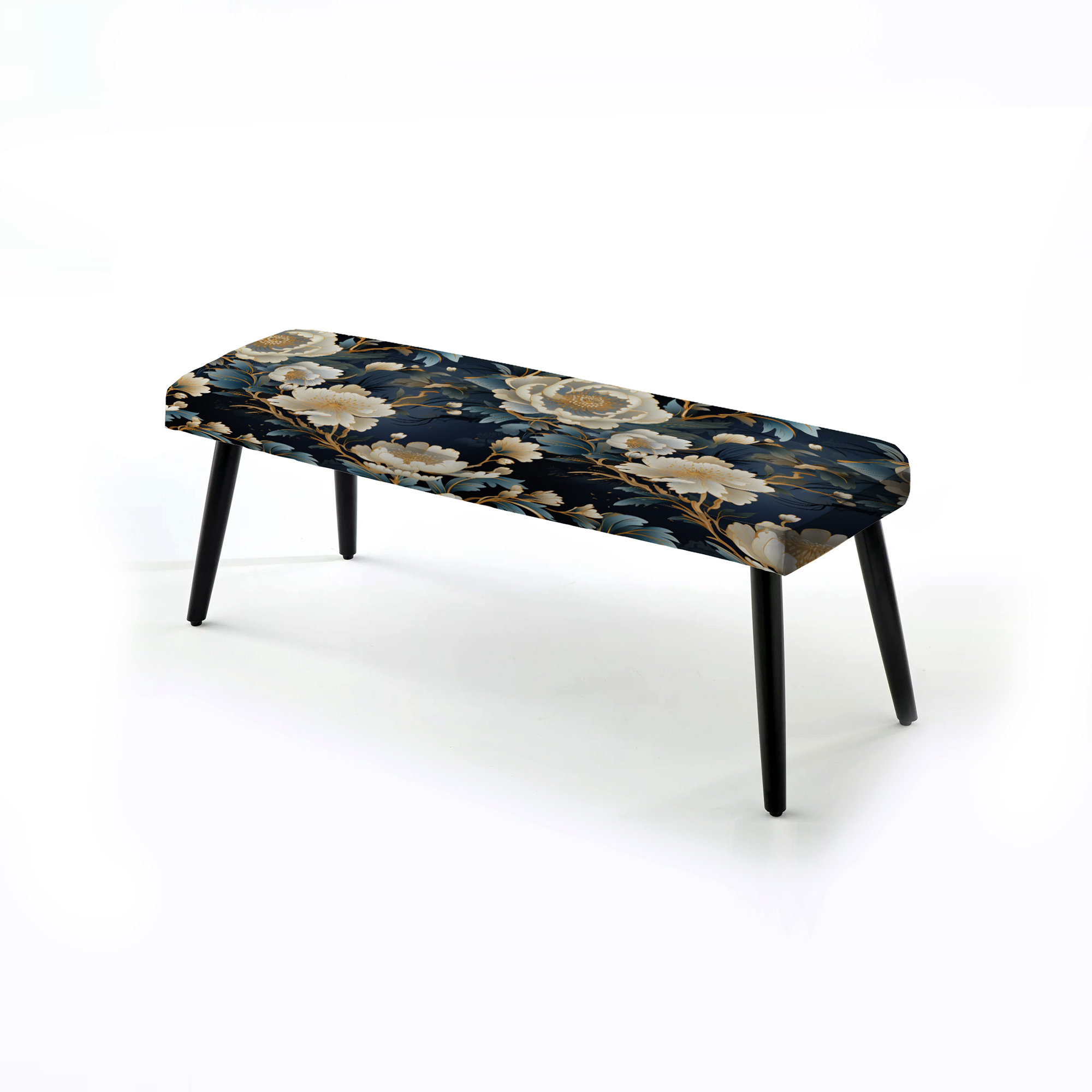 Design Art Imperial Opulence - Oriental Floral Upholstered Black Bench ...