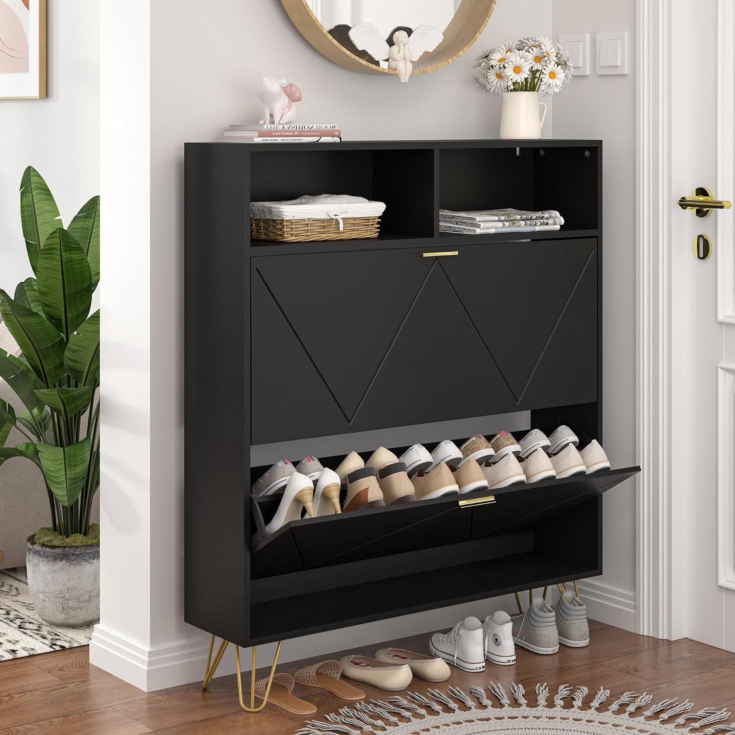 Rebrilliant Shoe Cabinet, Freestanding Shoe Rack Storage Organizer ...