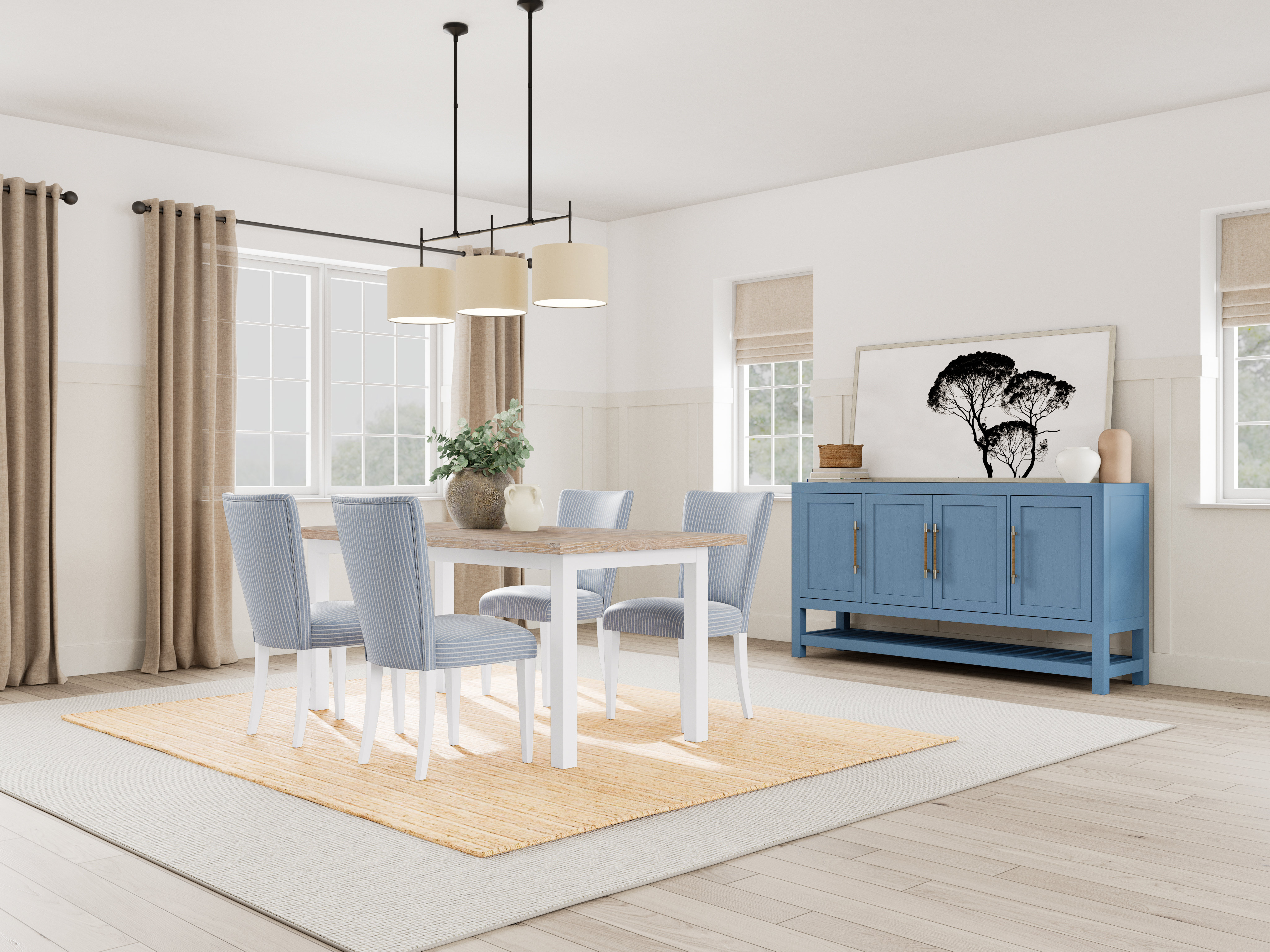 Birch Lane™ Lana Dining Set With Four Leg Table And Striped Side Chairs ...