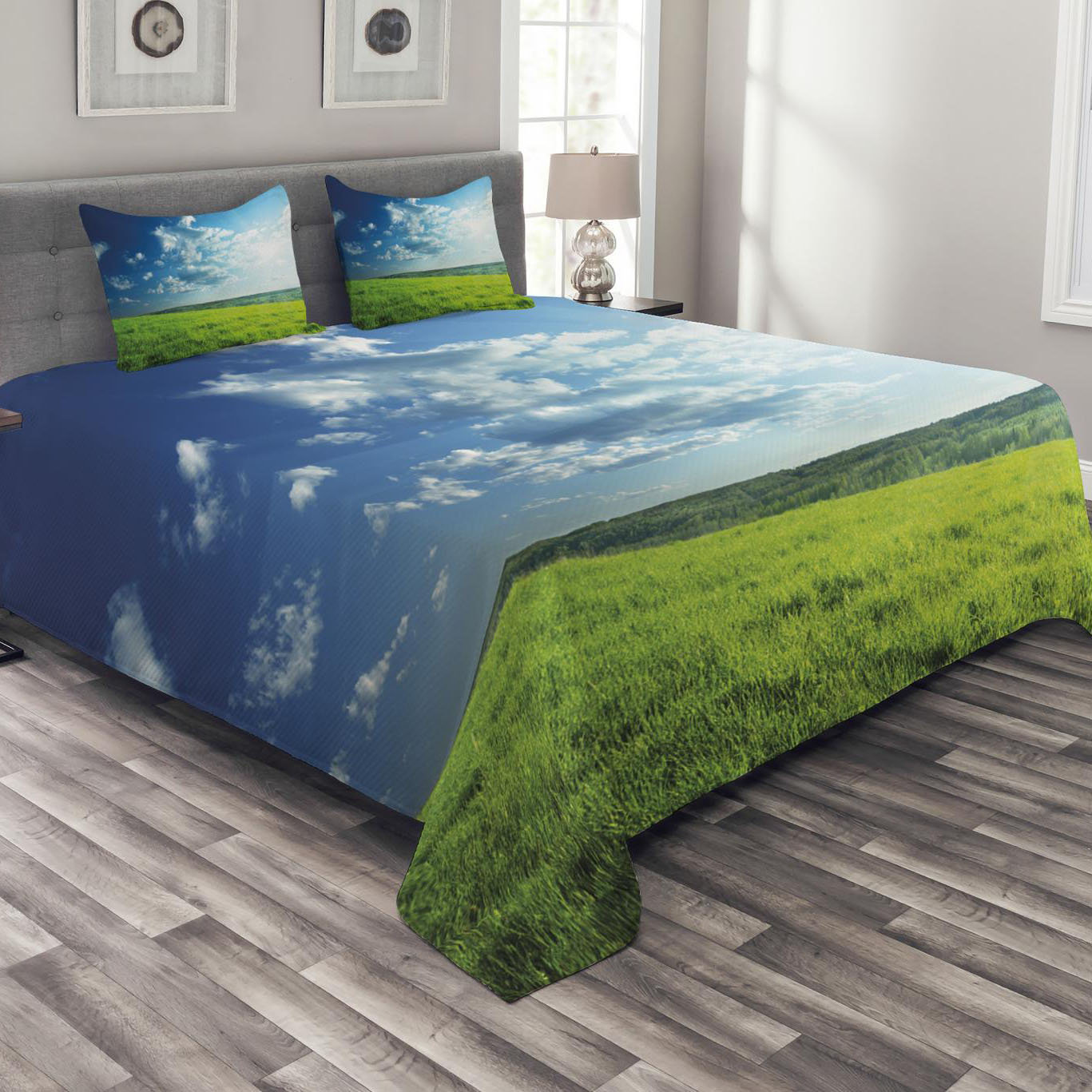 Ambesonne Nature Pale Blue Microfiber Coverlet / Bedspread Set | Wayfair