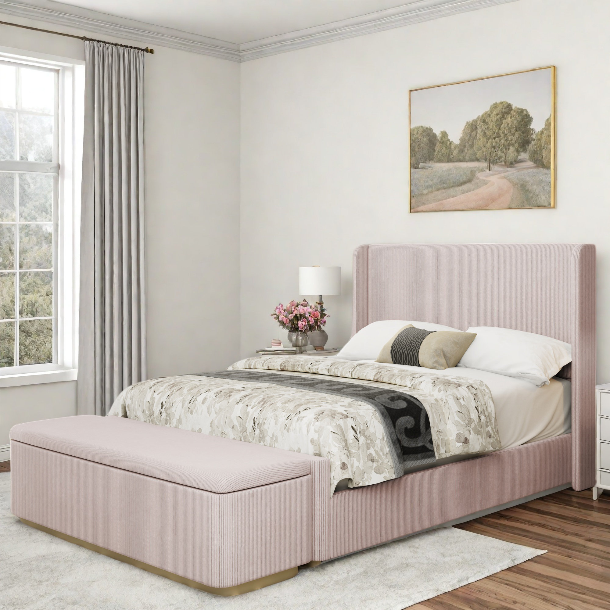Ebern Designs 2 Pieces Bedroom Sets Included 1 Upholstered Bed With ...