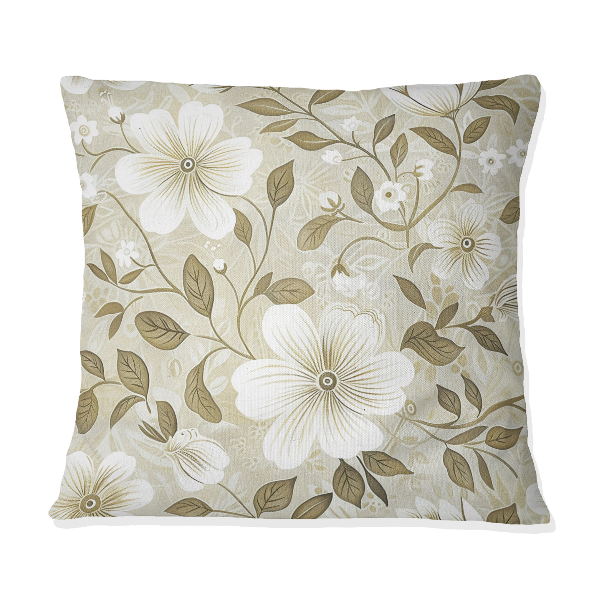 Design Art Beige Cream Floral Vines II - Transitional Throw Pillow ...