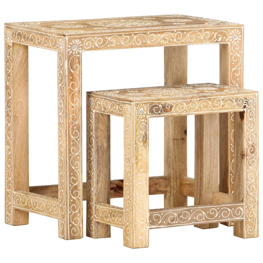 One Allium Way® 2 Piece Hand-painted Side Table Set Solid Mango Wood ...