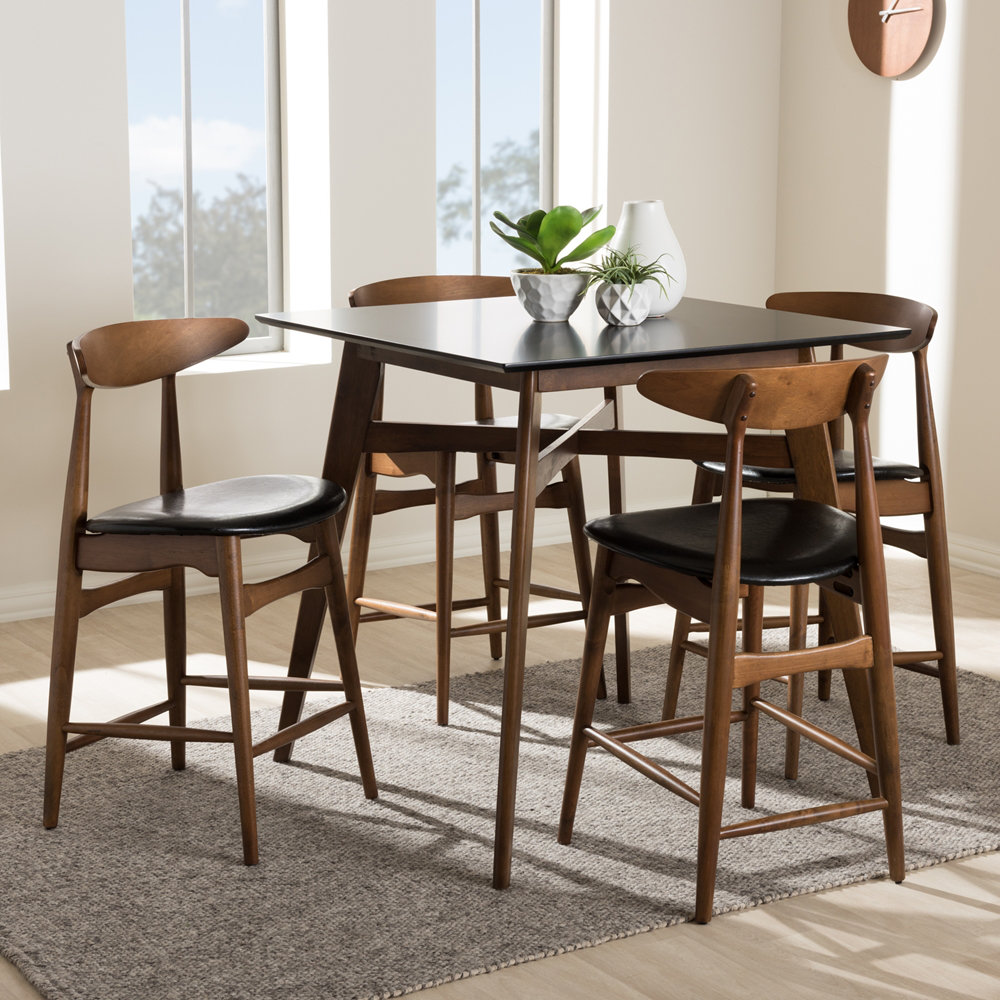 Wade Logan® Chanlee 5 - Piece Counter Height Rubberwood Solid Wood Dining Set | Wayfair
