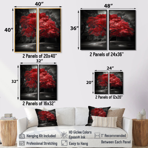 Winston Porter Red Tree Blossom Haven II - Red Modern Wall Art 2 Panels ...