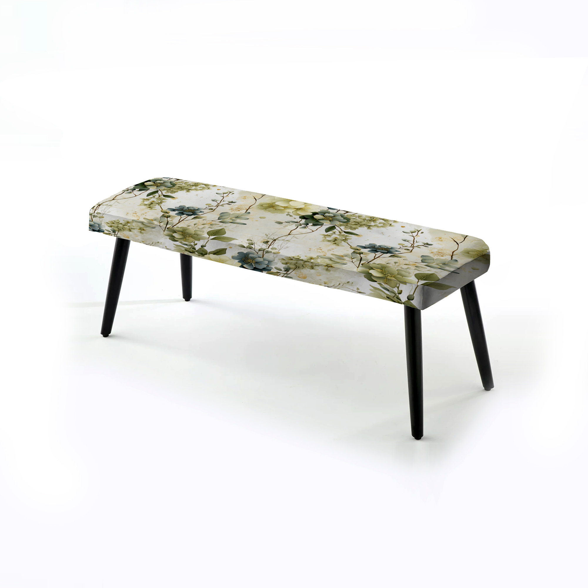 Design Art Green Botanical Dreams - Patchwork Upholstered Black Bench | Wayfair
