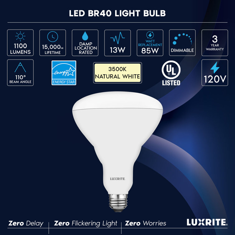 Luxrite 85 Watt Equivalent BR40 E26/Medium (Standard) Dimmable 3500K ...