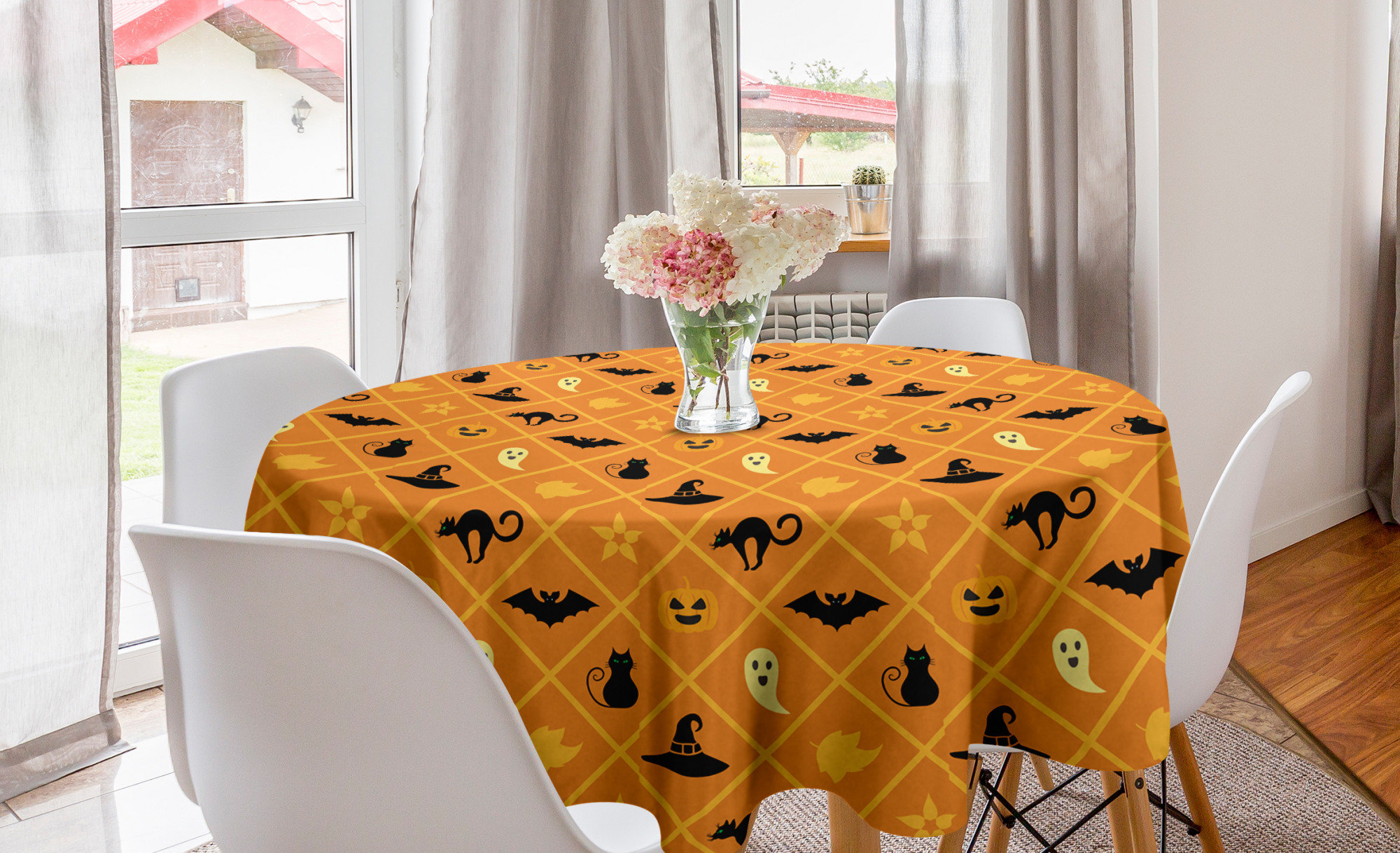 East Urban Home Ambesonne Ghost Round Tablecloth, Geometric Pattern Of ...