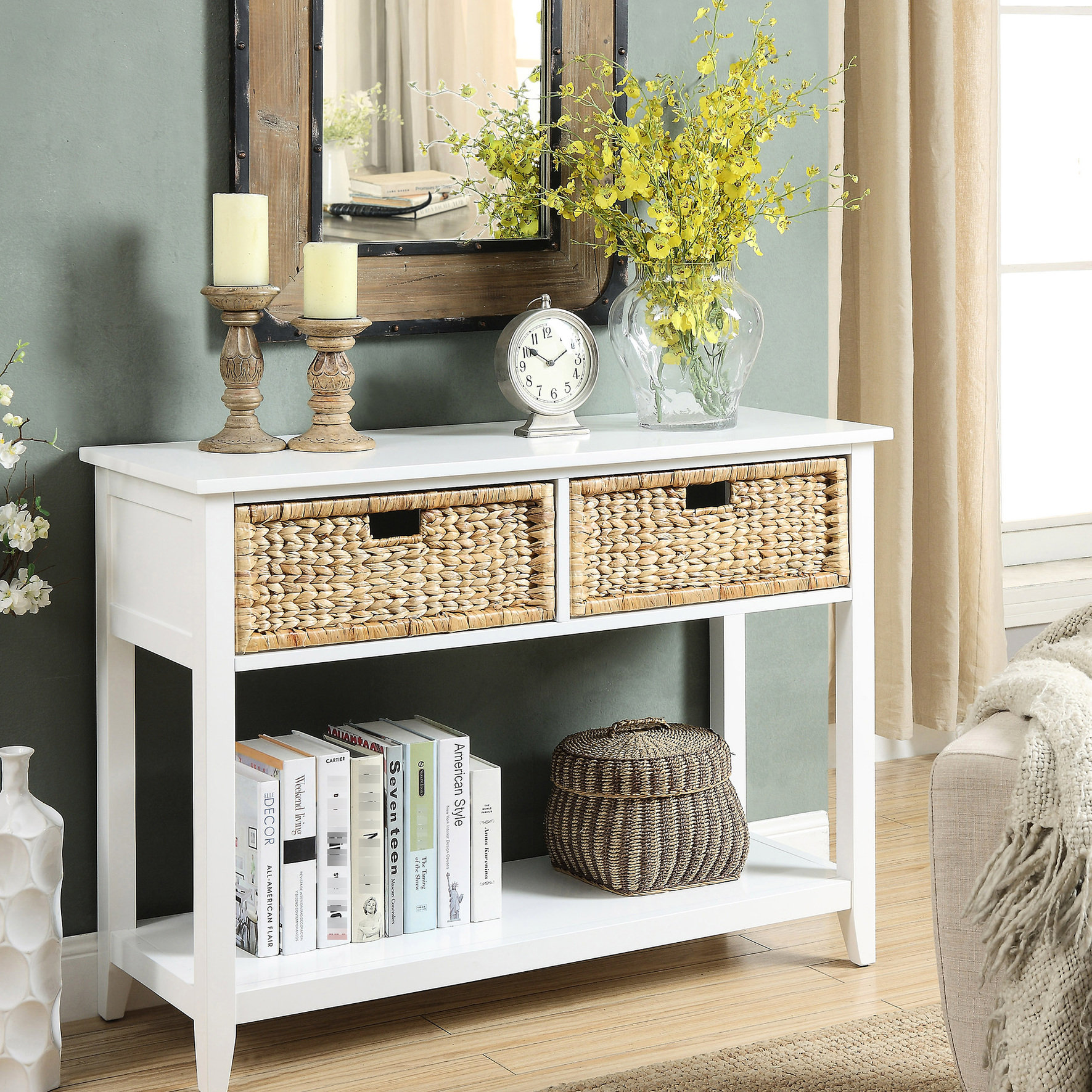 Lark Manor™ Rectangular Console Table With 2 And Open Shelf In White Appearance | Wayfair