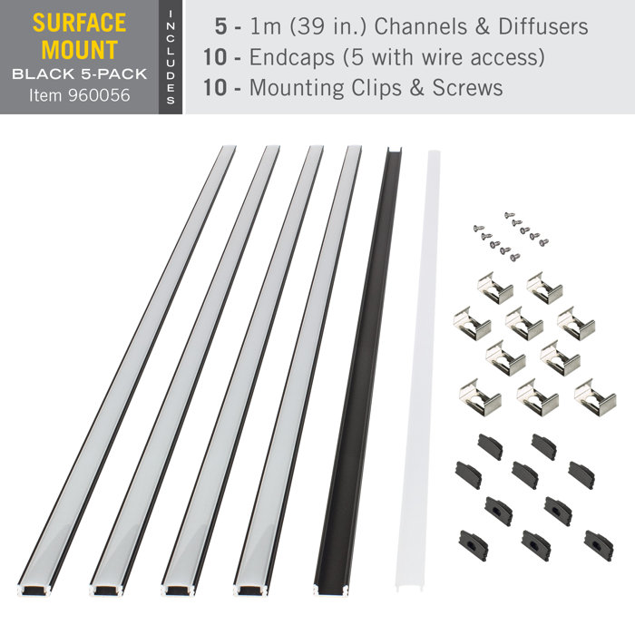 Armacost Lighting LED Tape Light Mounting Channel, Surface Mount, Black ...