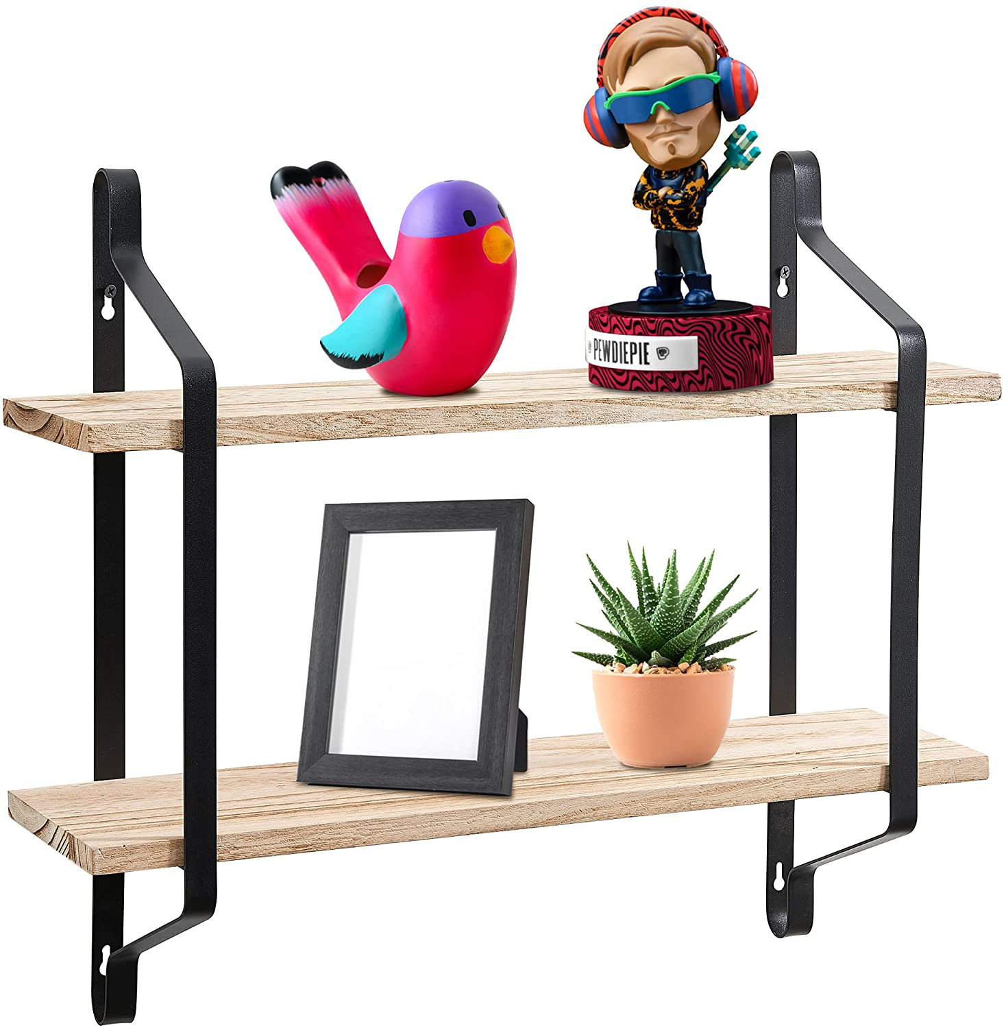 17 Stories 2 Tier Floating Wall Shelves, Mounted Wall Bookshelf Unit ...