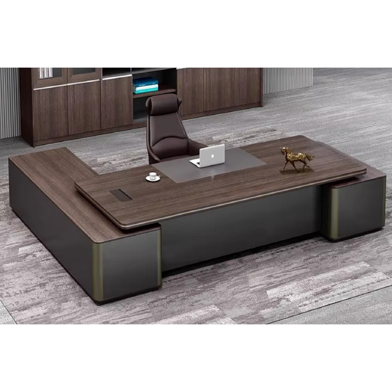 Glamour Furnishings Luxury Dark Wood L-Shaped Executive Desk | Wayfair