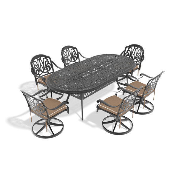MIRROR FLY 7-Piece Rectangle Cast Aluminum Outdoor Patio Dining Set ...