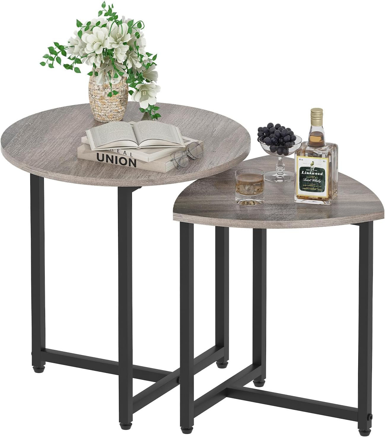 17 Stories Nesting Table Small Round Coffee Table,Set Of 2 End Tables ...