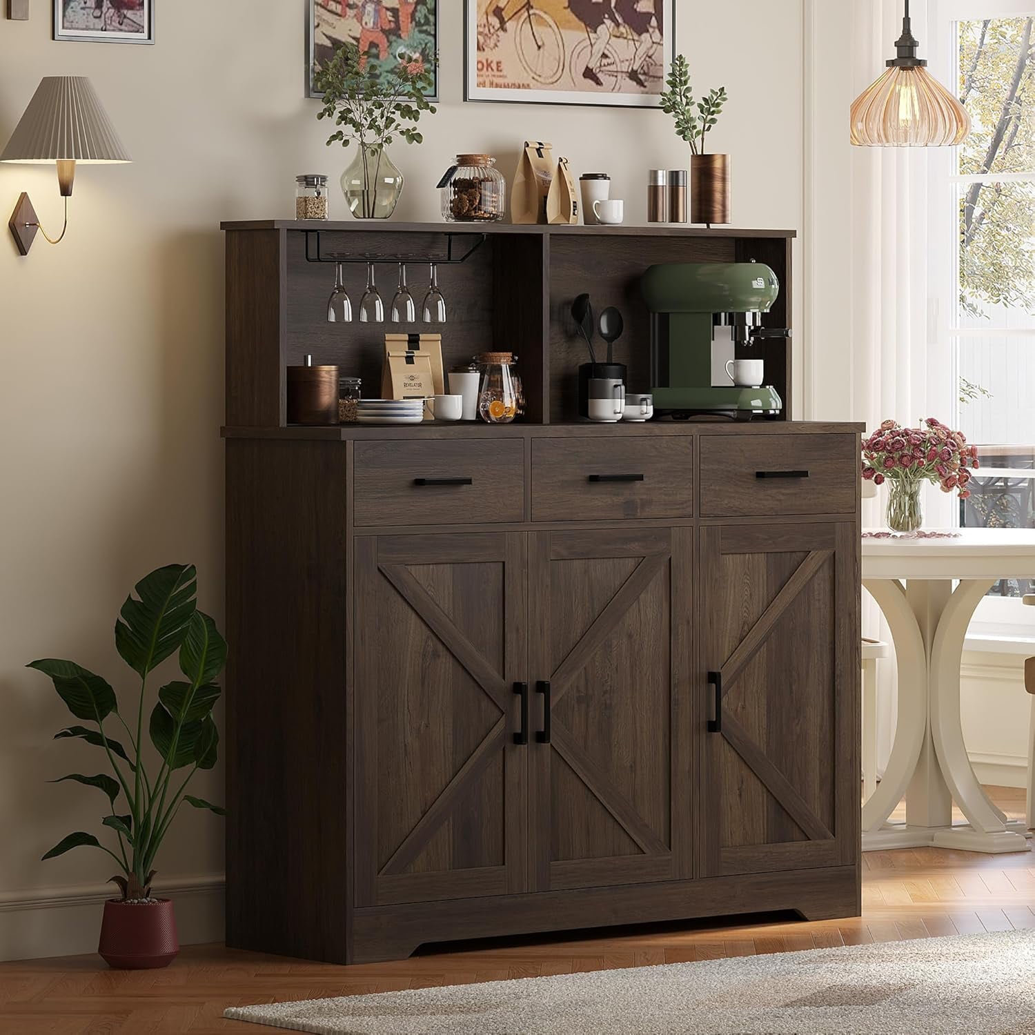 August Grove® Farmhouse Sideboard Buffet Cabinet with Barn Doors ...