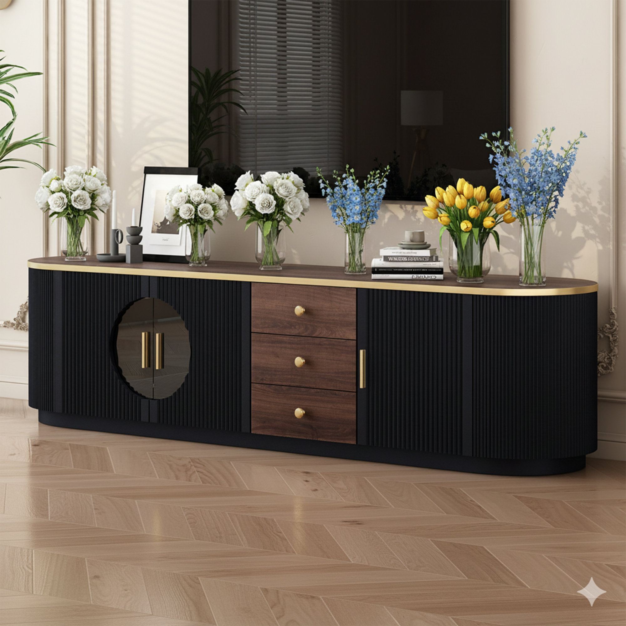 Mercer41 Modern Minimalist Tv Stand For Up To 80" Modern Tv Console ...