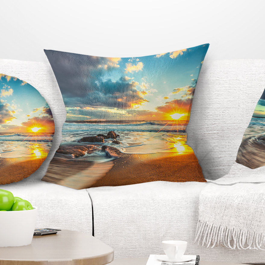 Design Art Beautiful Cloudscape over the Sea - Sea & Shore Printed Throw Pillow | Wayfair