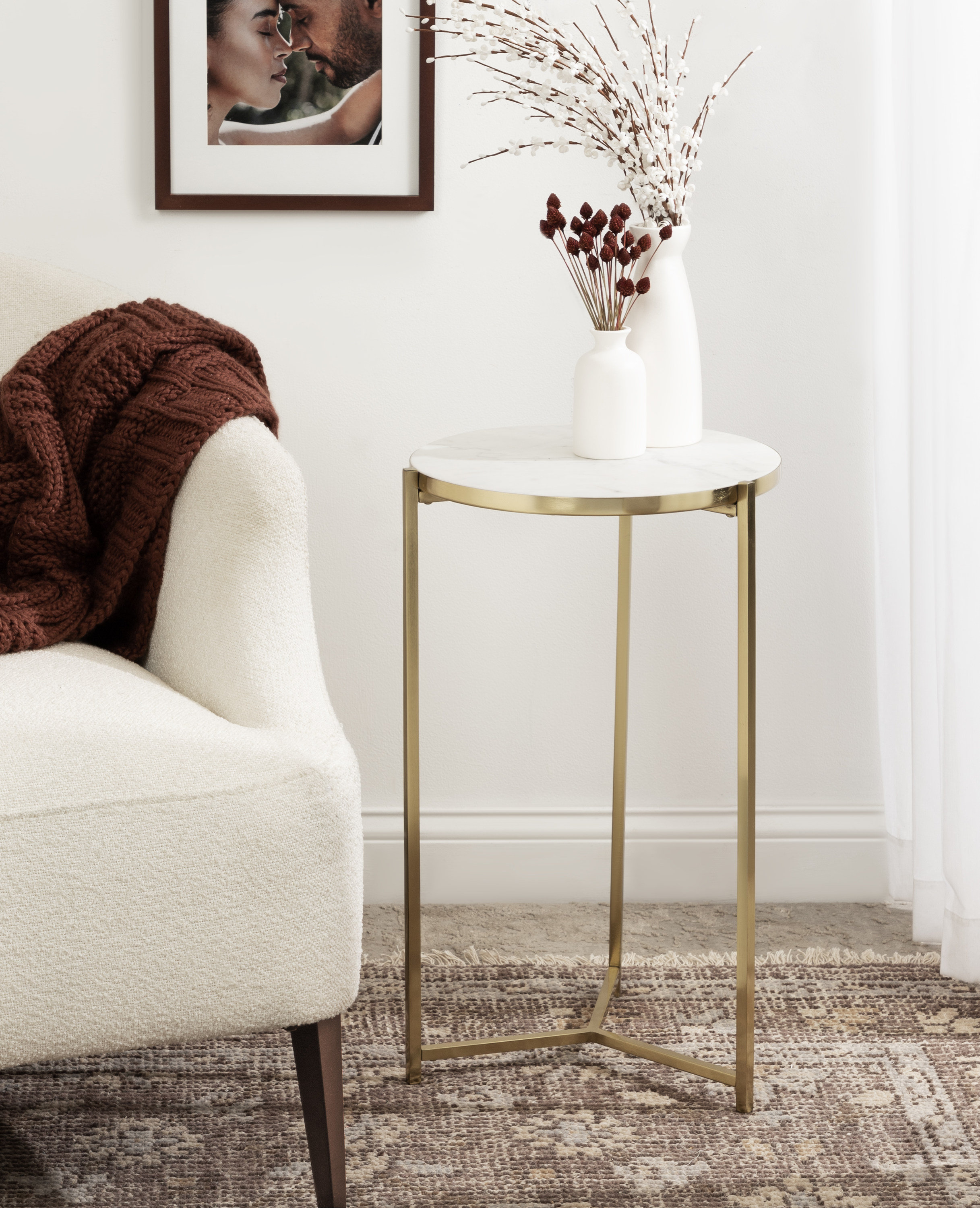 Wrought Studio™ Round Marble and Metal Drink Table & Reviews | Wayfair