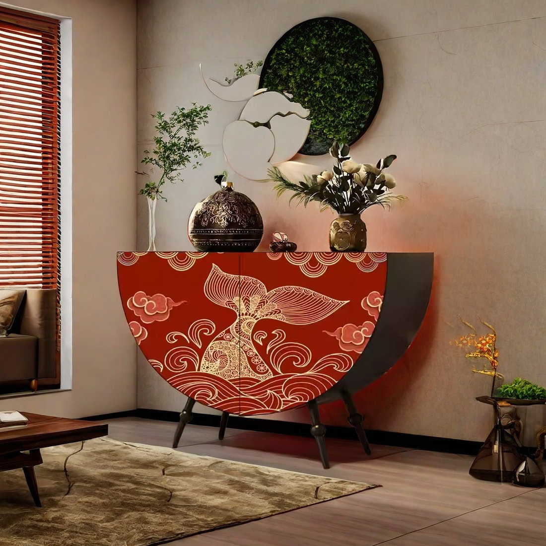 Vivid Space Creation Pine Wood Accent Cabinet with Unique Design ...